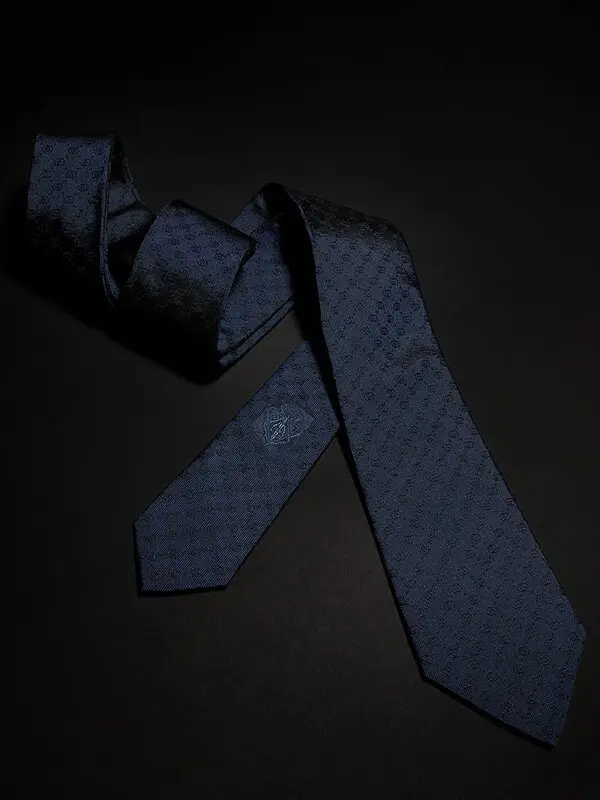 Gucci Interlocking G Silk Jacquard Tie With Crest Label