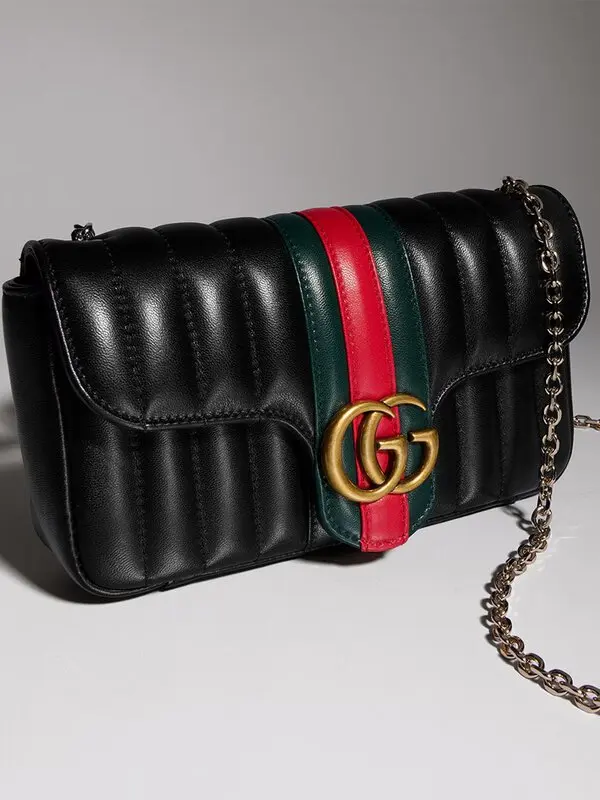 Gucci Double G Mini Leather Shoulder Bag With Detachable Chain Strap - Nero