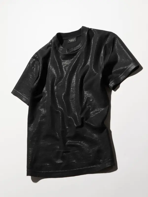 Gucci Technical Cotton Devoré Print Crewneck T-shirt With Dropped Shoulders - Nero