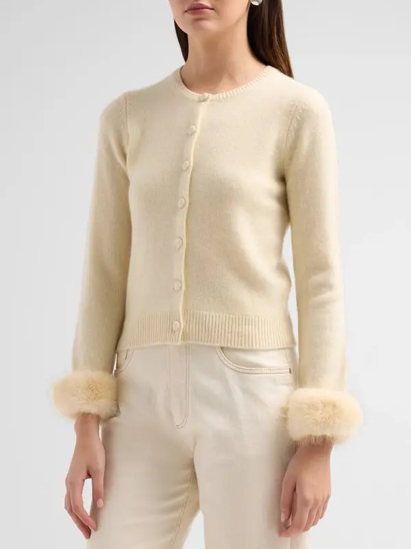 DÔEN Clara Faux-fur-trimmed Cashmere Cardigan