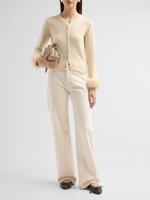 DÔEN Clara Faux-fur-trimmed Cashmere Cardigan