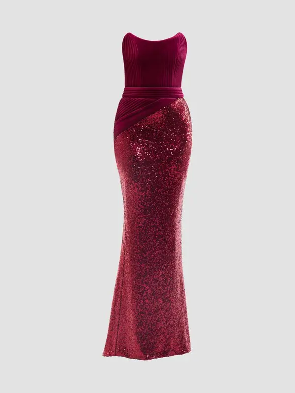 ZHIVAGO Reine De Reinettes Sequined Velvet Strapless Gown