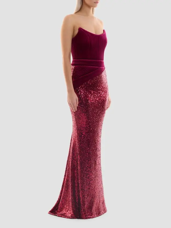 ZHIVAGO Reine De Reinettes Sequined Velvet Strapless Gown