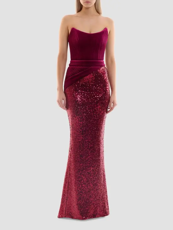 ZHIVAGO Reine De Reinettes Sequined Velvet Strapless Gown