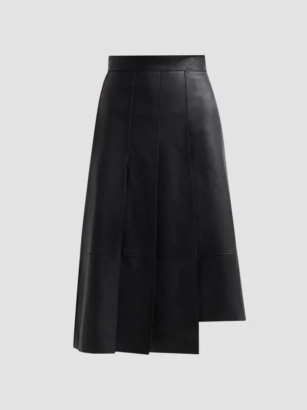 Akris Nappa Leather Asymmetric Midi Skirt