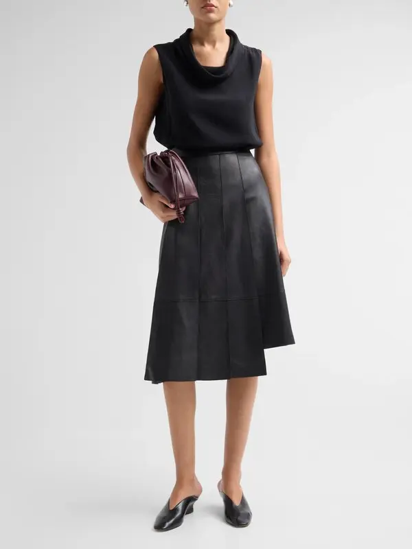 Akris Nappa Leather Asymmetric Midi Skirt