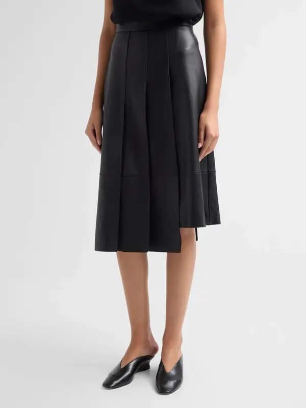 Akris Nappa Leather Asymmetric Midi Skirt