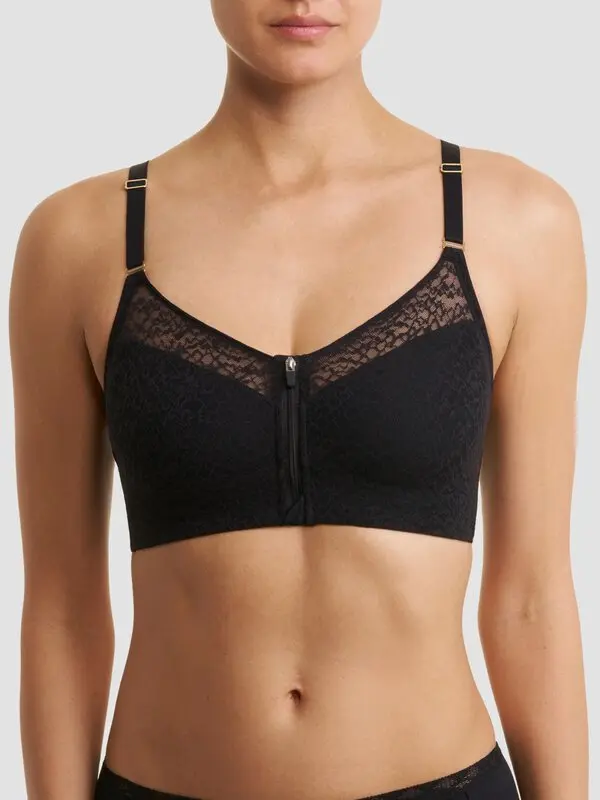 Natori Pretty Smooth Zip Front Pocketed Mastectomy Wireless Bra - Black
