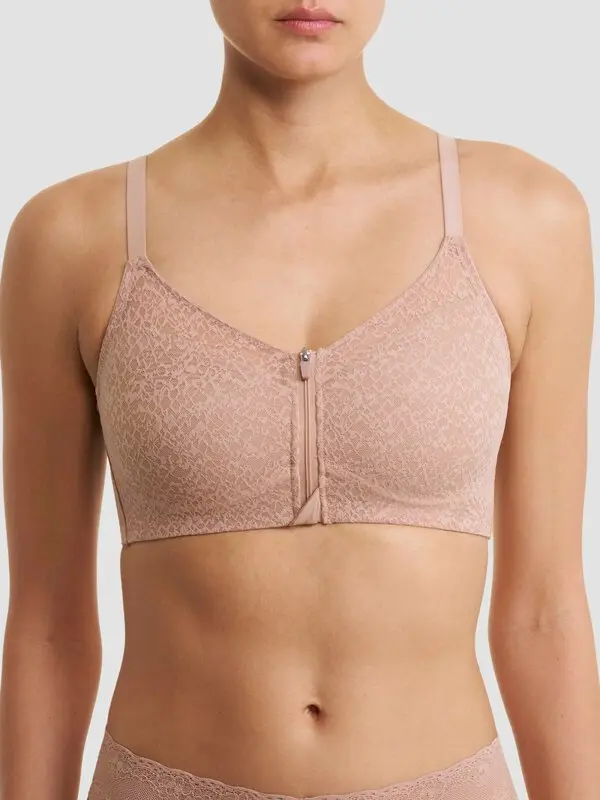 Natori Pretty Smooth Zip Front Pocketed Mastectomy Wireless Bra - Buff