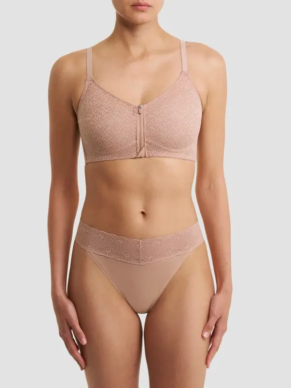 Natori Pretty Smooth Zip Front Pocketed Mastectomy Wireless Bra - Buff