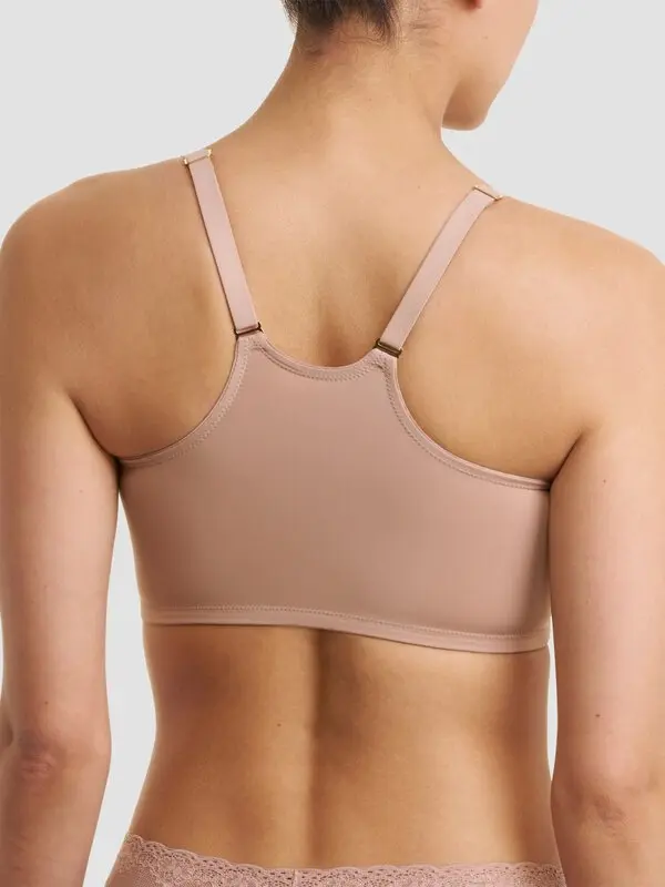 Natori Pretty Smooth Zip Front Pocketed Mastectomy Wireless Bra - Buff