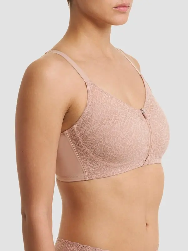 Natori Pretty Smooth Zip Front Pocketed Mastectomy Wireless Bra - Buff