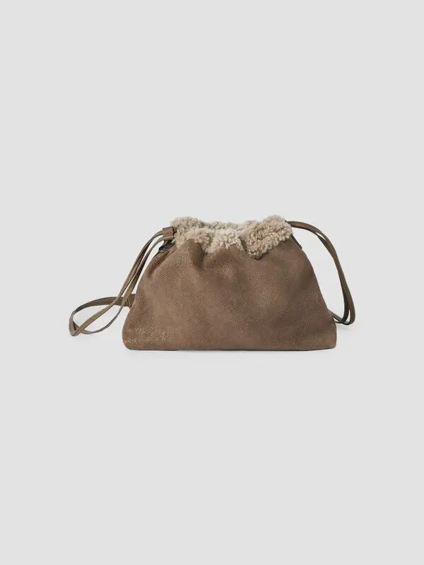Brunello Cucinelli Pouch Bag In Sparkling Textured Leather With Shearling Lining