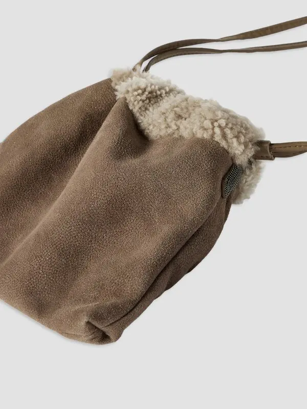 Brunello Cucinelli Pouch Bag In Sparkling Textured Leather With Shearling Lining