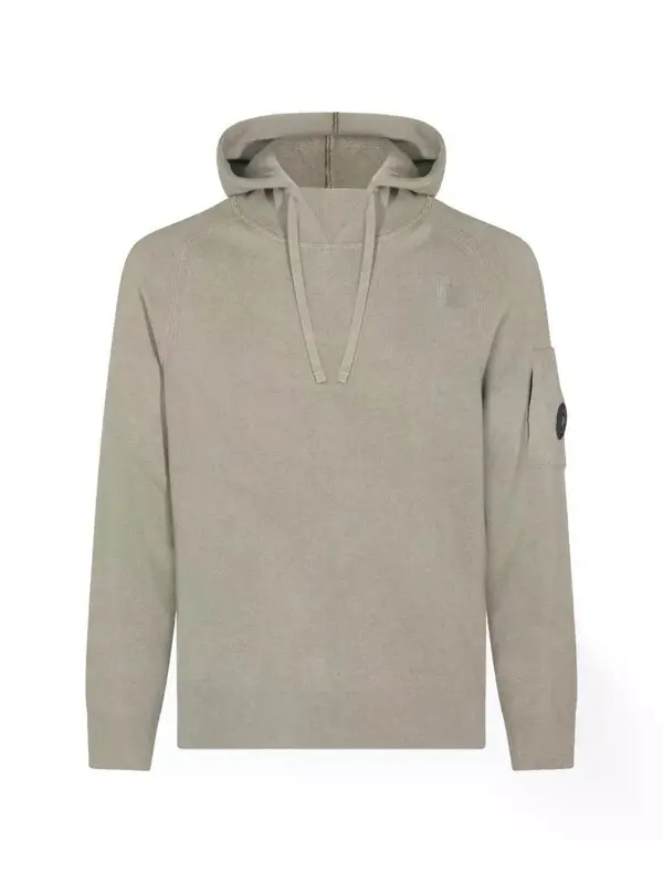 C.P. COMPANY Lambswool Lens Knitted Hooded Sweater - Neutrals