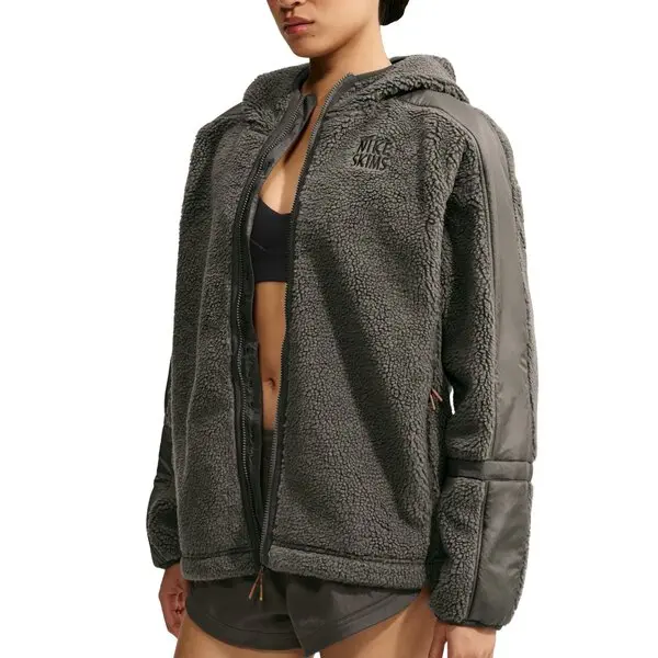 Nike X Skims Sherpa Oversized Full-zip Hooded Jacket 'boulder Obsidian