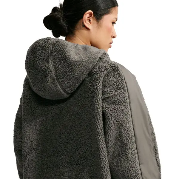 Nike X Skims Sherpa Oversized Full-zip Hooded Jacket 'boulder Obsidian