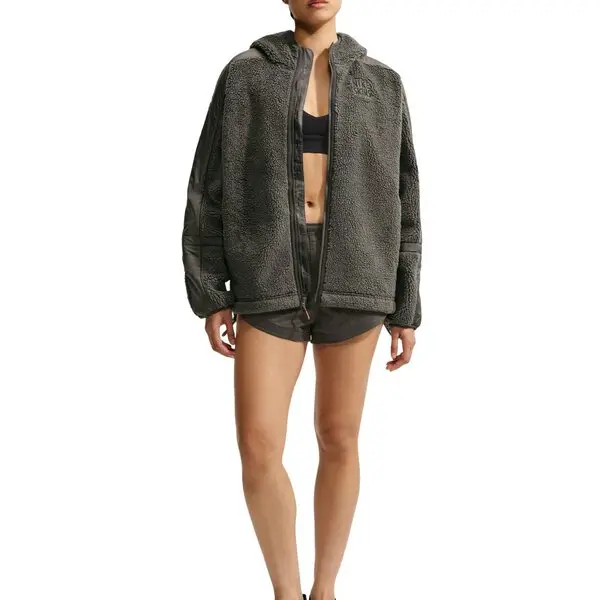 Nike X Skims Sherpa Oversized Full-zip Hooded Jacket 'boulder Obsidian