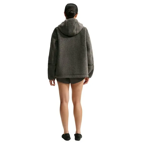 Nike X Skims Sherpa Oversized Full-zip Hooded Jacket 'boulder Obsidian