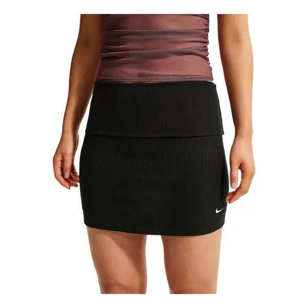 Nike Chill Knit Mid-rise Ribbed Skort 'black Sail - Black/sail
