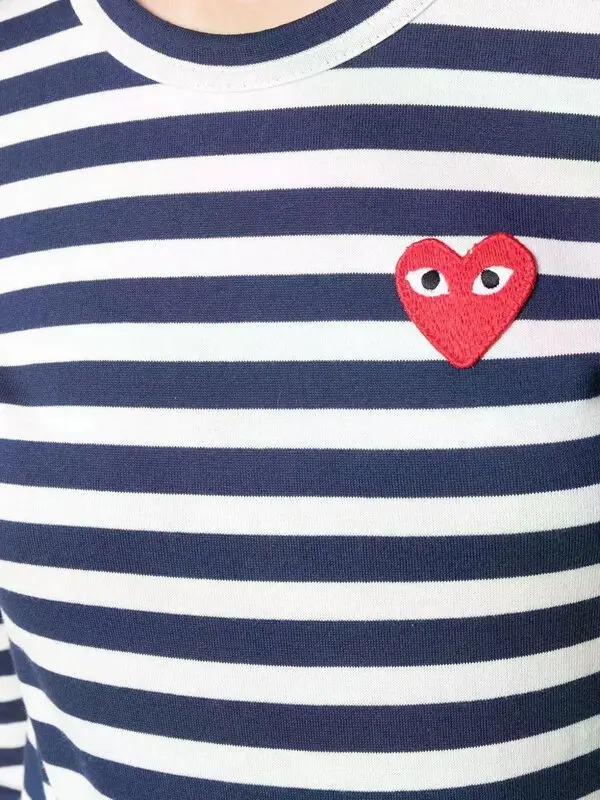Comme Des Garçons Striped Heart-patch T-shirt