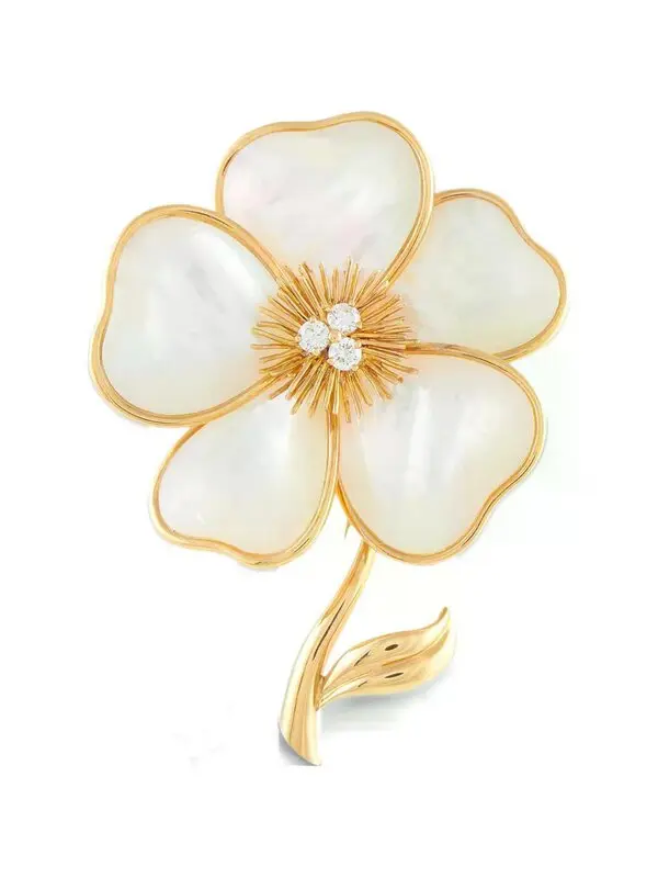 Van Cleef & Arpels Mother Of Pearl And Diamond Brooch - Gold