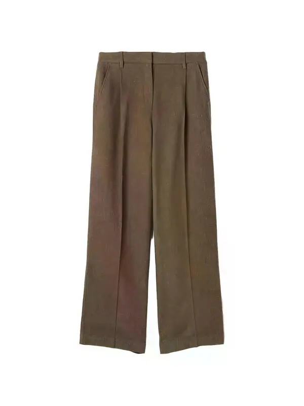 JAMES PERSE Wide-leg Pleated Twill Trousers - Brown