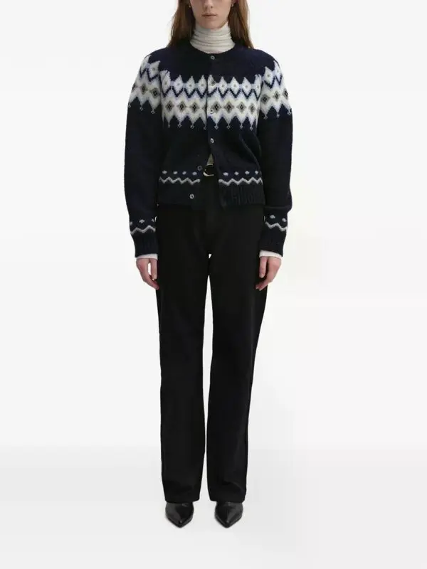 DUNST Fair Isle Jacquard Cardigan - Blue