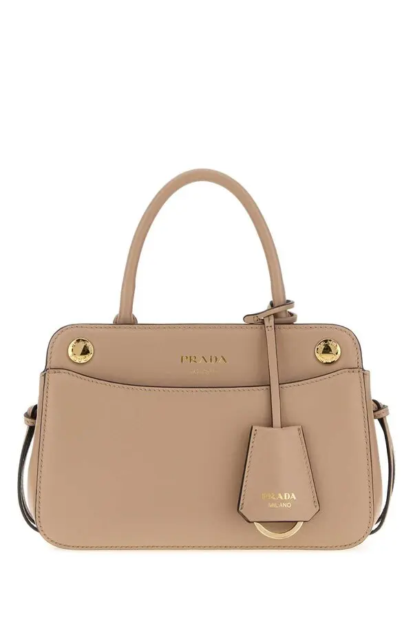Prada Beige Leather Mini Carry Handbag - Brown