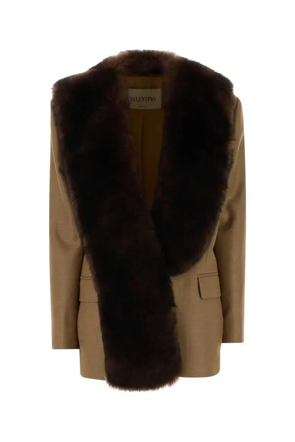 Valentino Garavani Beige Wool And Silk Blazer - Brown