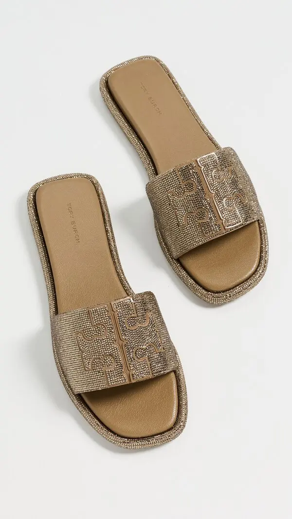 Tory Burch Double T Pave Sport Slides