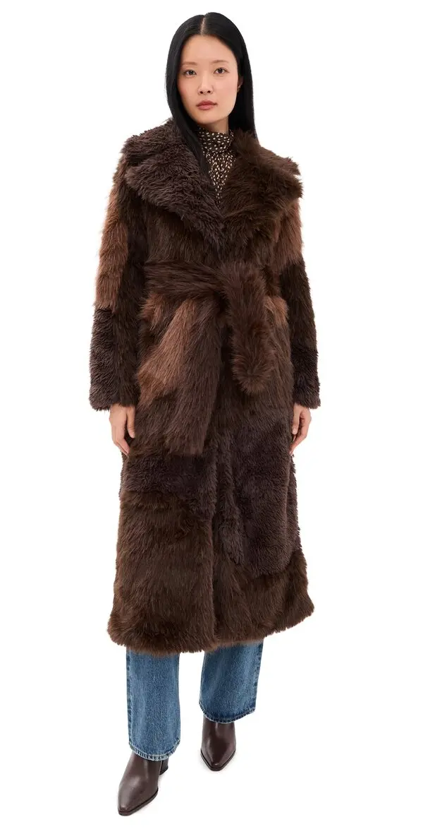 HOUSE OF SUNNY Hustle Faux Fur Coat - Dark