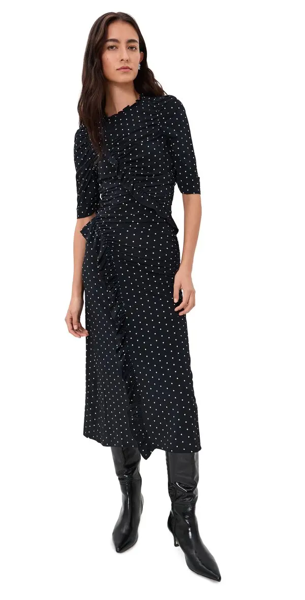Sea Jeanne Polka Dot Print Ruched Midi Dress