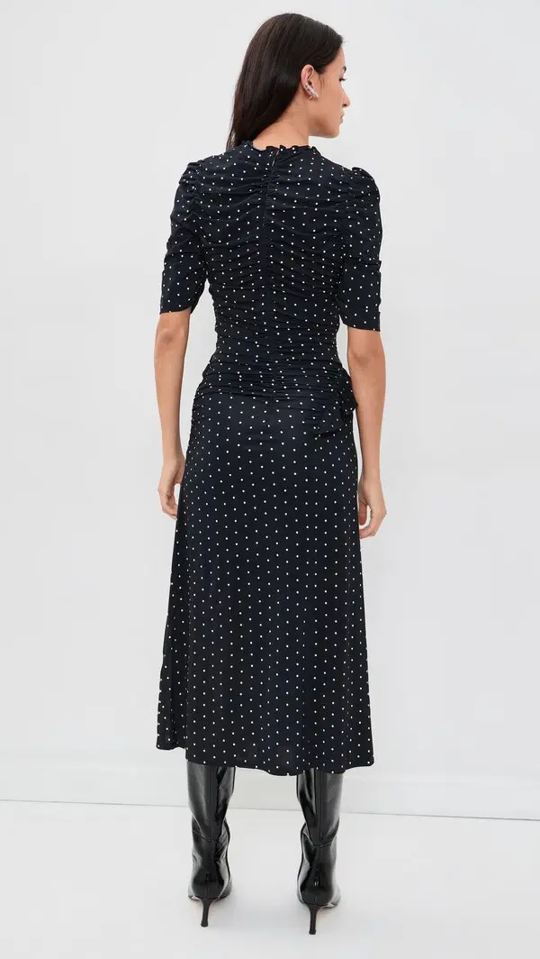 Sea Jeanne Polka Dot Print Ruched Midi Dress
