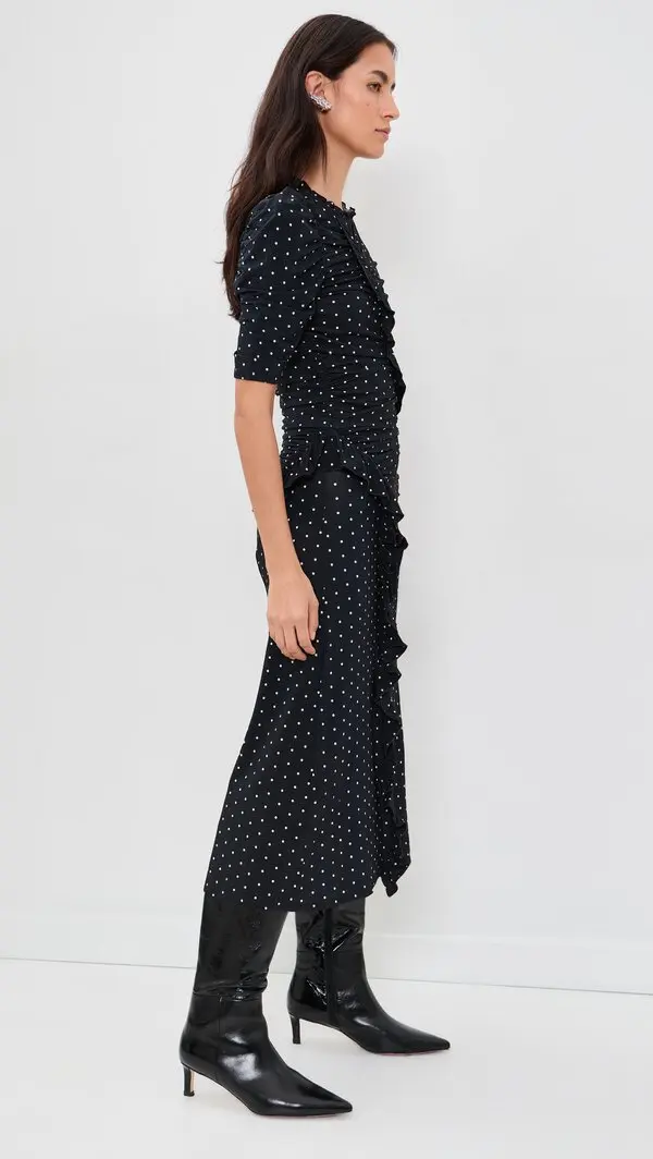 Sea Jeanne Polka Dot Print Ruched Midi Dress