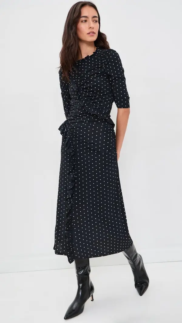 Sea Jeanne Polka Dot Print Ruched Midi Dress