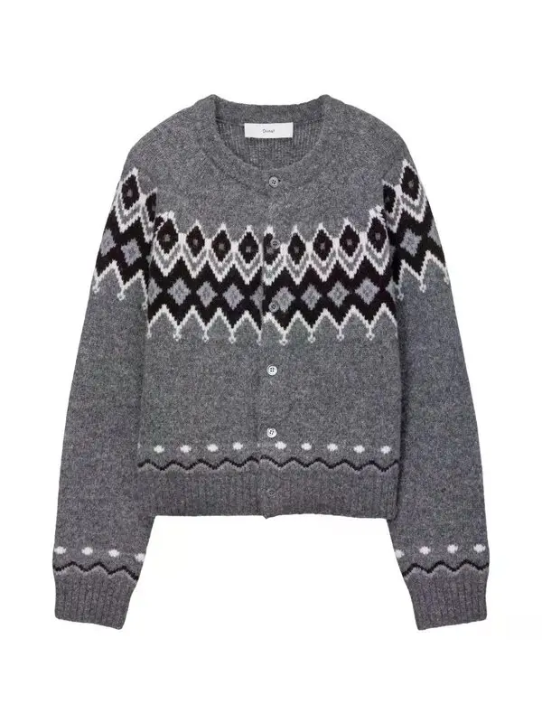DUNST Fair Isle Jacquard Cardigan - Grey
