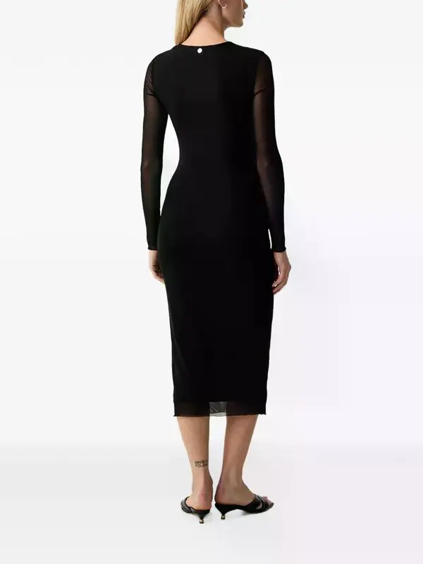 SILVIAN HEACH Ruched Mesh-sleeve Midi Dress