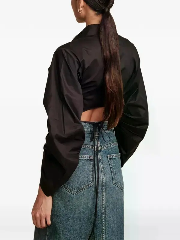 HEVRON Raquel Gathered-sleeve Cropped Shirt