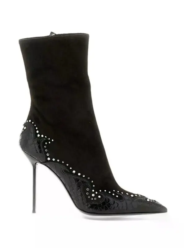 Paris Texas Lidia Queen Of Hearts Embroidered Pointed-toe Ankle Boots - Brown