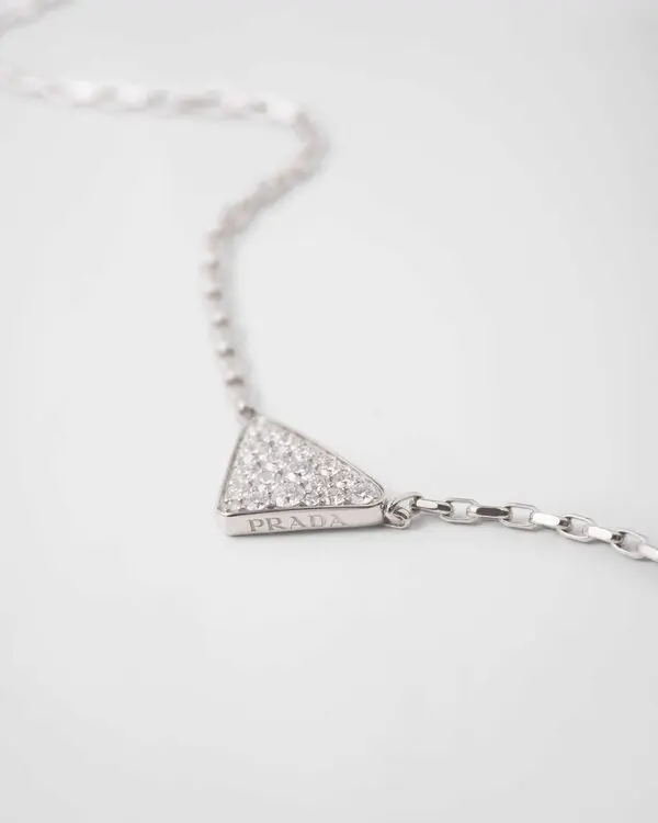 Prada Eternal Gold Mini Triangle Pendant Necklace In Gold And Diamonds
