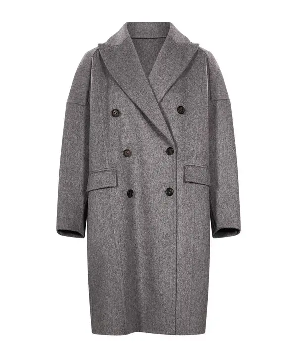 Brunello Cucinelli Double-breasted Drop-shoulder Cashmere Coat - Gray