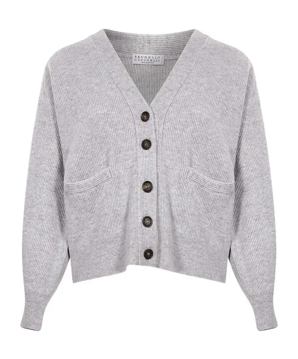 Brunello Cucinelli Ribbed-knit V-neck Cardigan - Gray