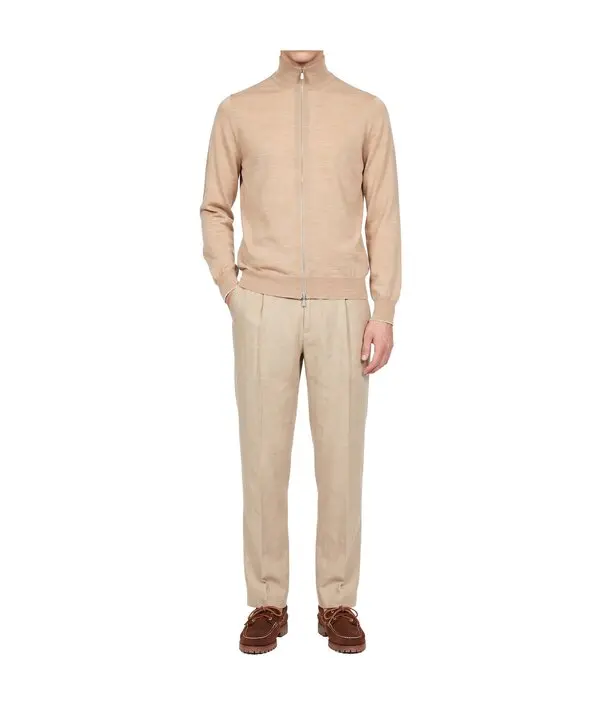 Brunello Cucinelli Zip-up Ribbed-trim Sweater - Light Brown