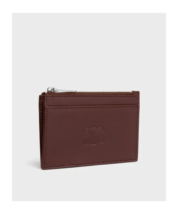 Celine Zipped Card Holder In Satinated Calfskin With Triomphe Embossed