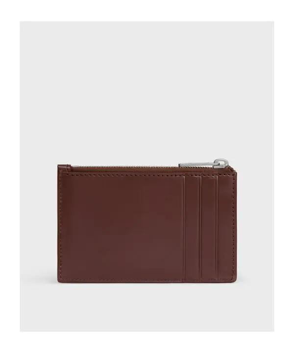 Celine Zipped Card Holder In Satinated Calfskin With Triomphe Embossed