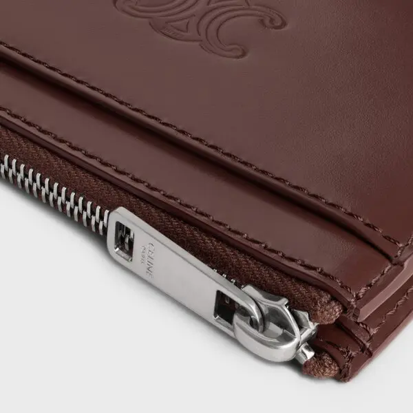 Celine Zipped Card Holder In Satinated Calfskin With Triomphe Embossed
