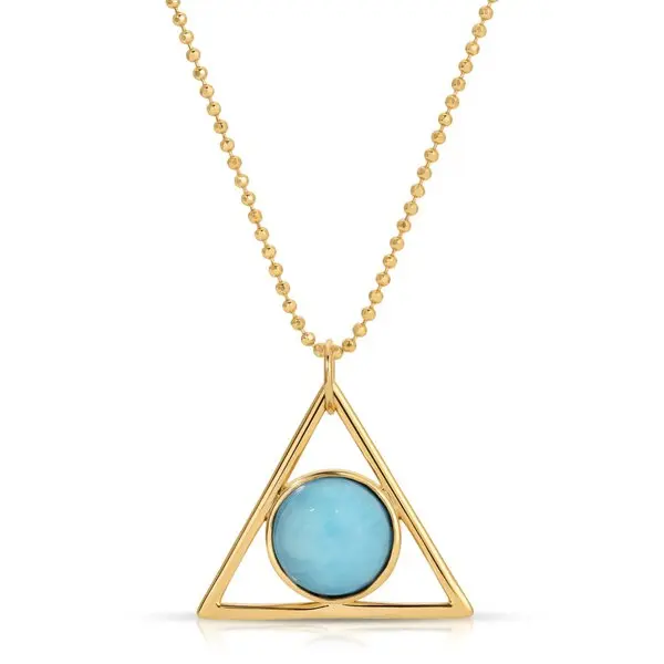 GLAMROCKS JEWELRY Two Faced Double Sided Necklace- Larimar, Moonstone - Gold/silver