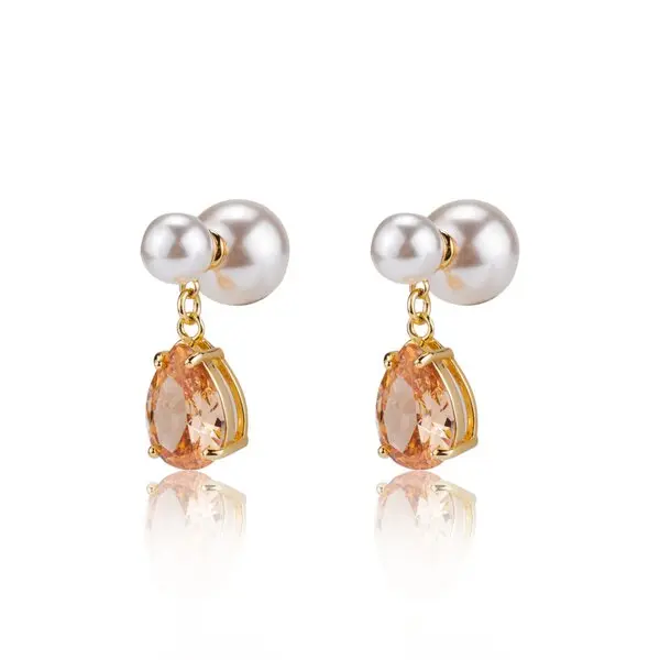 MISS CECILIA Gianna Double Pearl Pendant Earrings - Gold