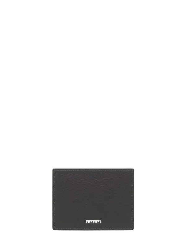 FERRARI Garnet Leather Card Holder With Printed Logo - Grey
